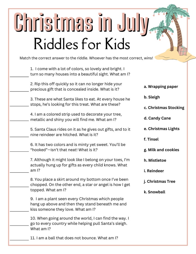 Christmas Riddles for Kids | Christmas in July Games | Family Christmas ...