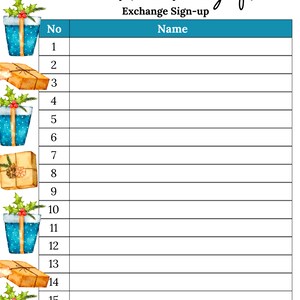 Christmas Gift Exchange Sign up Sheet | Gift Exchange Sign up Sheet ...