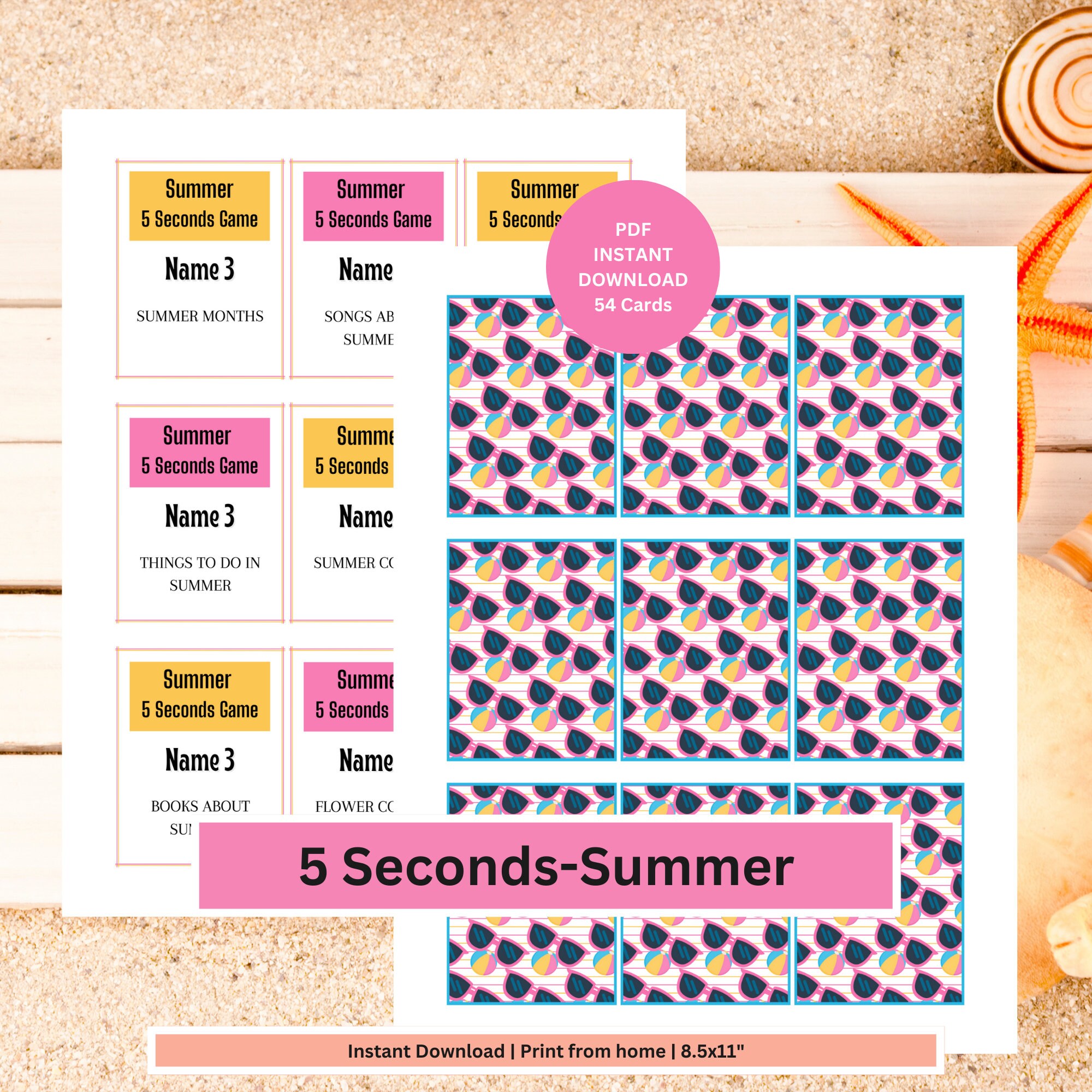 5 Seconds Summer Game Summer Printable Games Summer - Etsy