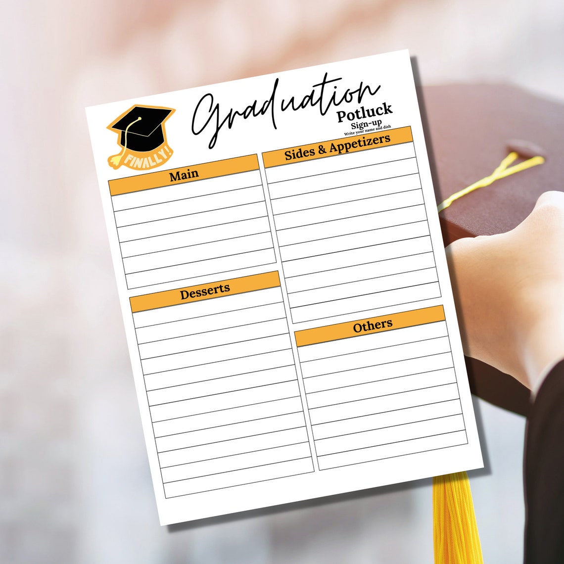 Potluck Sign up Sheet | Graduation Potluck Sign up Sheet | Grad Potluck ...