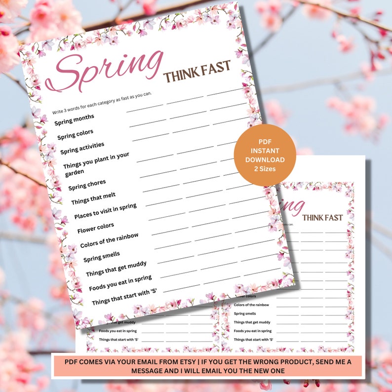 Think Fast Spring Game | Spring Printable Games | Spring Activities ...