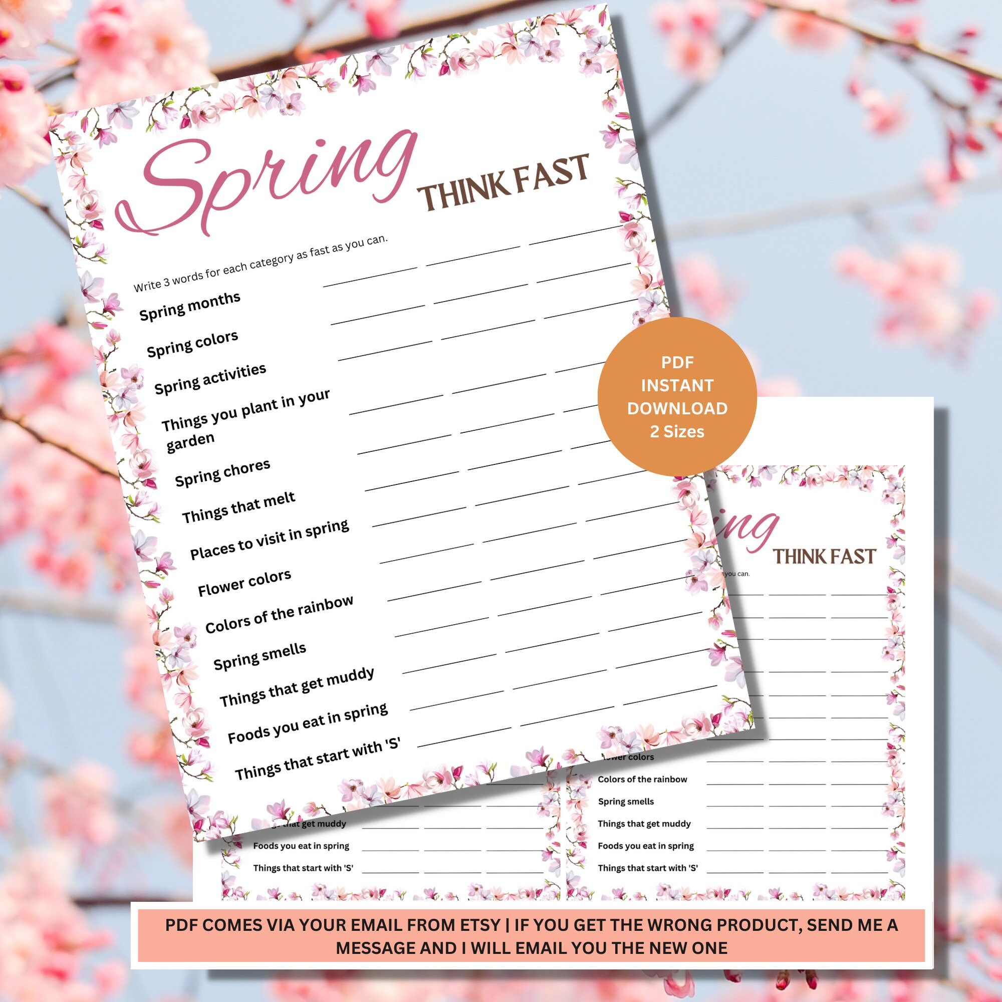 Think Fast Spring Game Spring Printable Games Spring Activities Adult ...