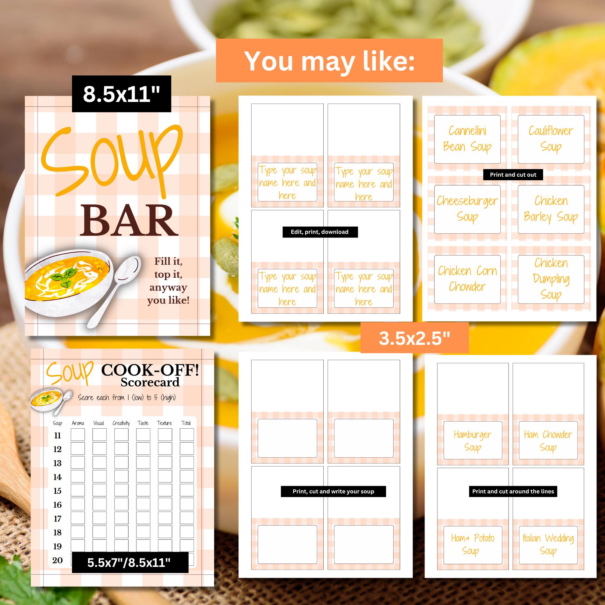 Soup Food Labels With Names Tent Cards Non-editable Printable | Soup ...