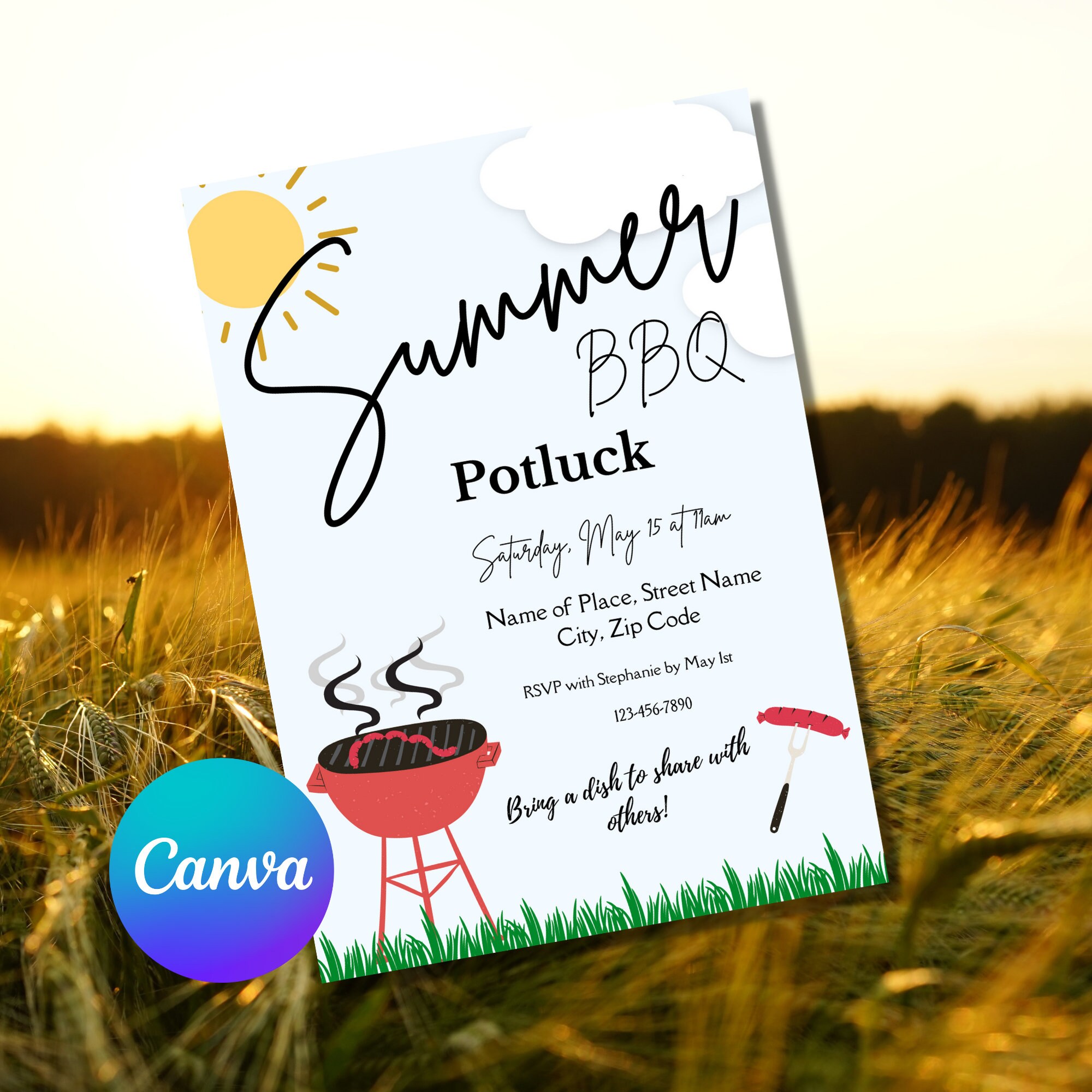 Summer Potluck Invite Template Editable Potluck Invitation Potluck ...