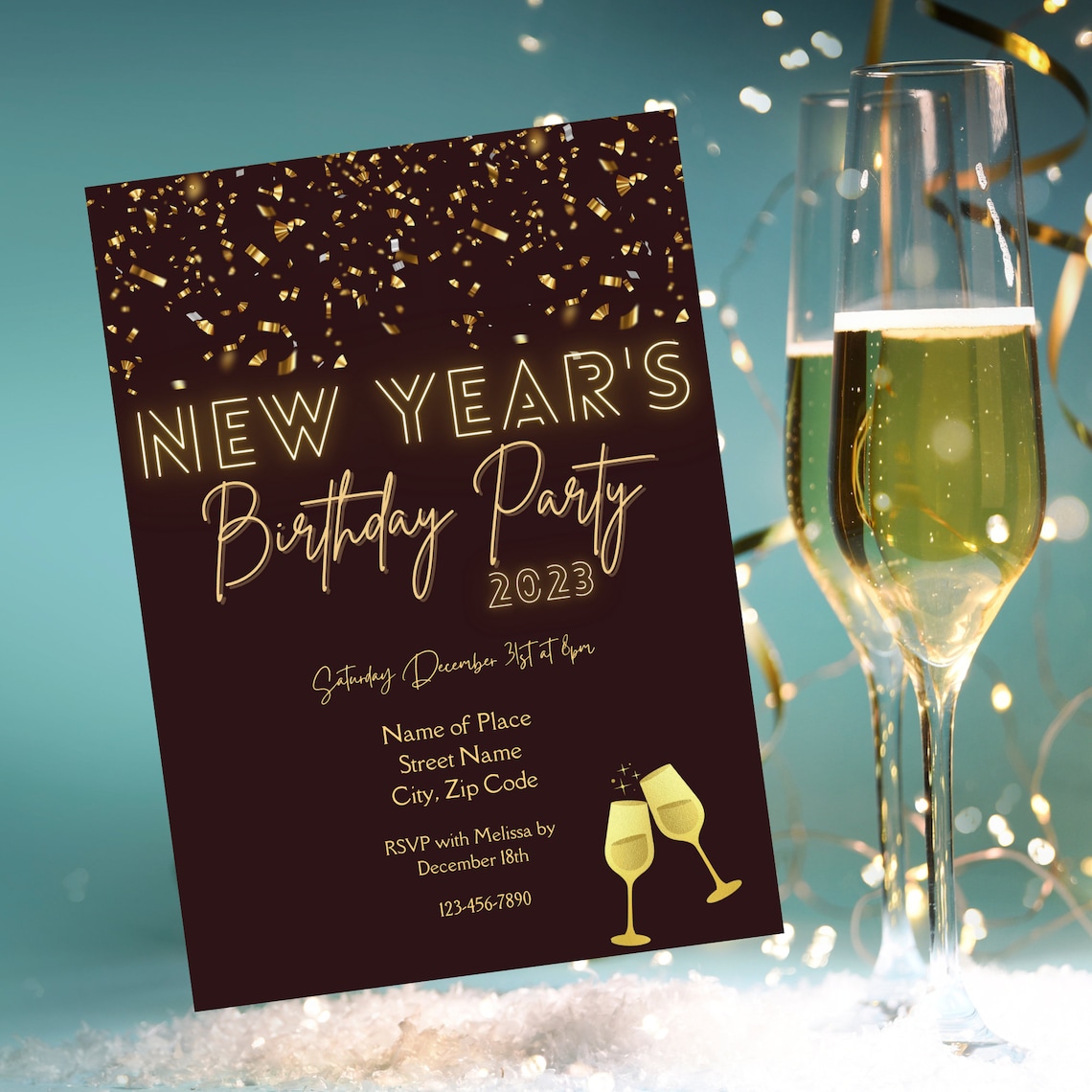 New Years Birthday Invitation Template New Year Birthday Party Invite ...