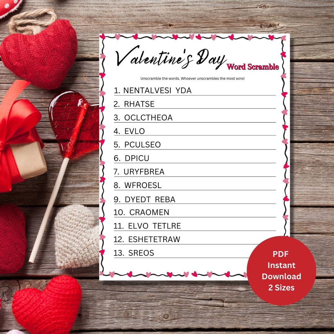 Word Scramble Game Valentines | Valentines Word Scramble Game ...