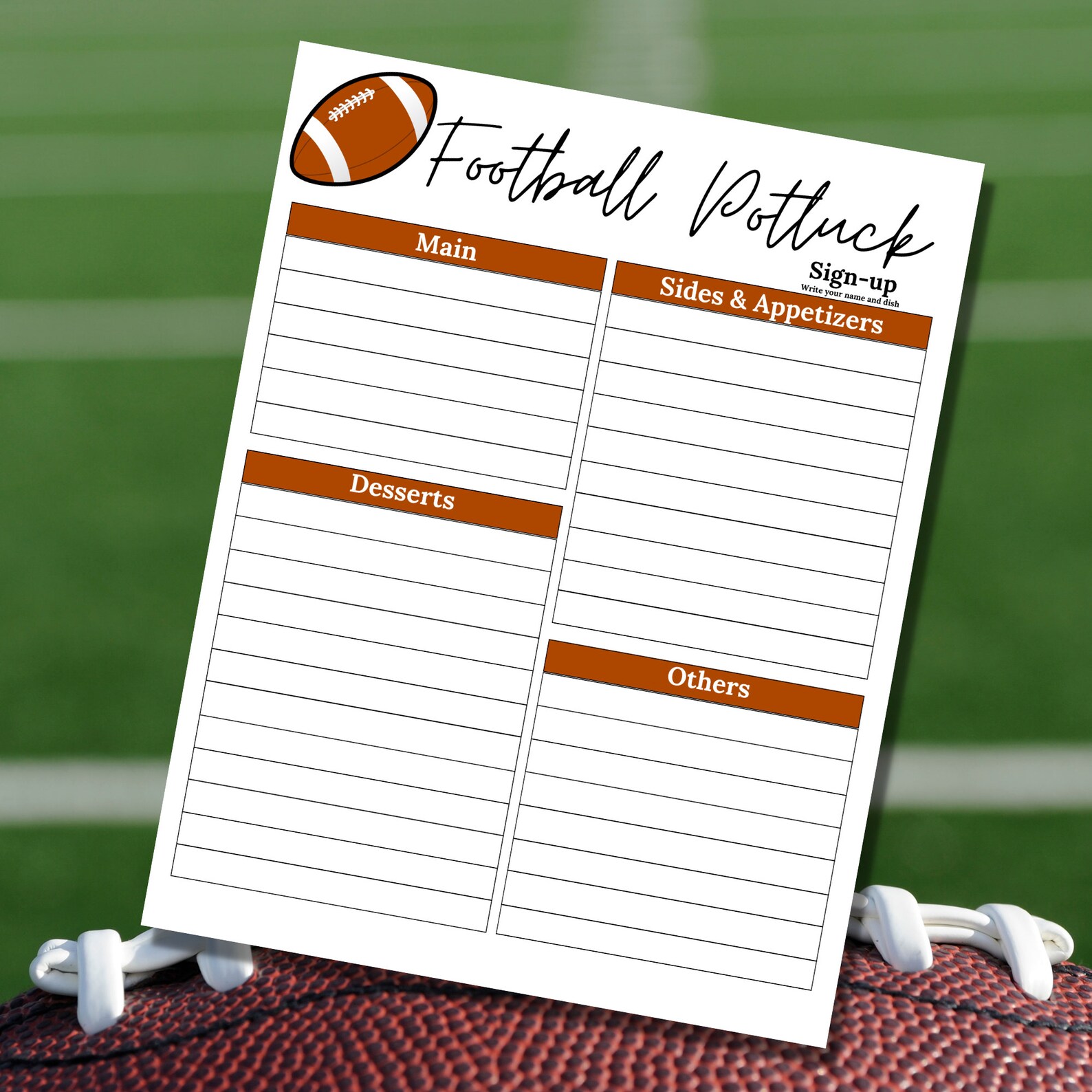 Football Potluck Sign up Sheet | Football Potluck Sheet | Football ...