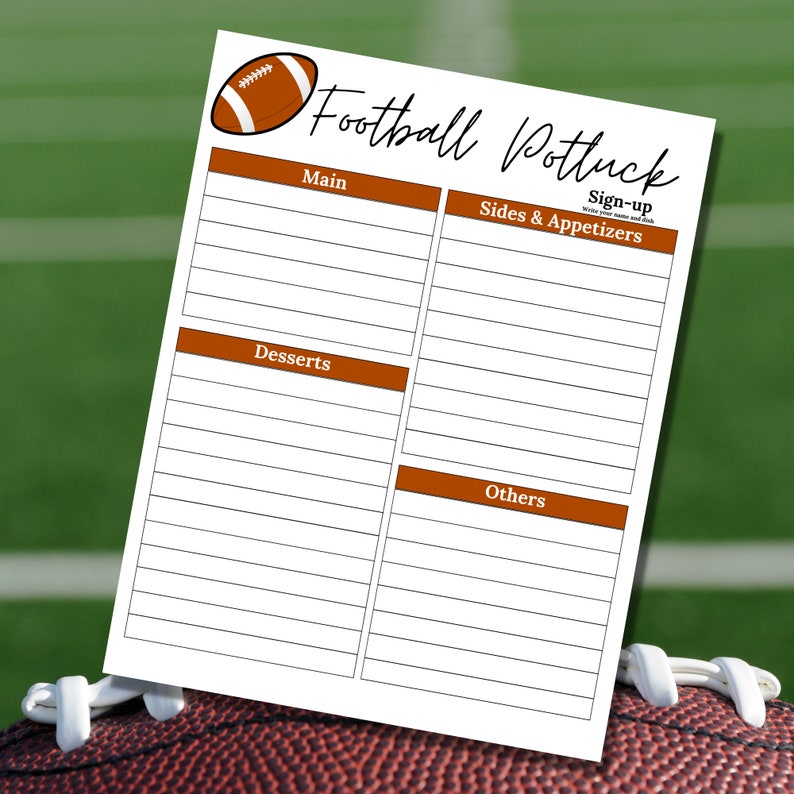 Football Potluck Sign up Sheet | Football Potluck Sheet | Football ...