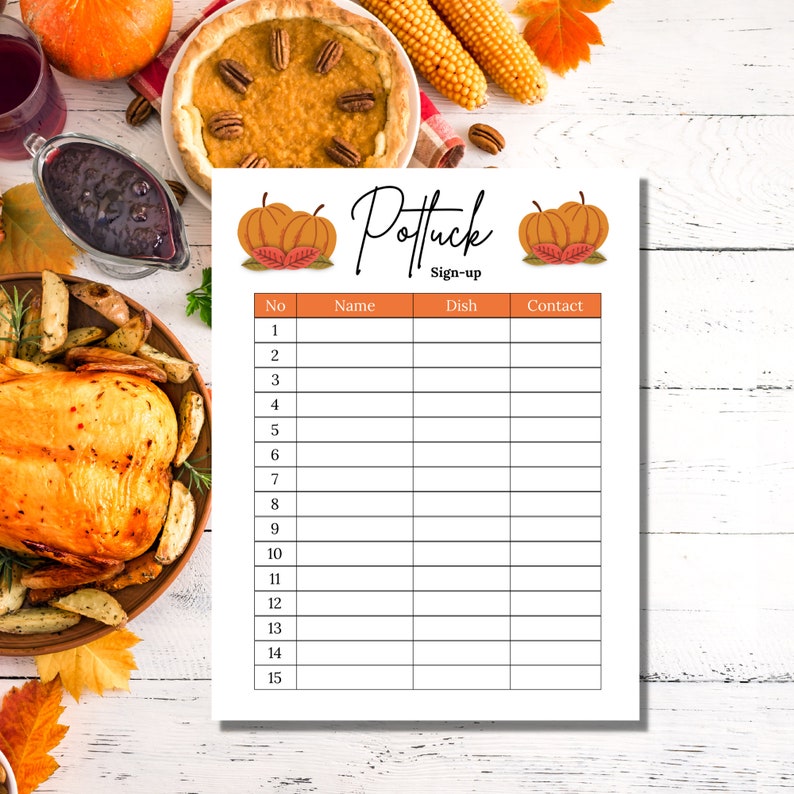 Potluck Sign up Sheet Thanksgiving Potluck Sign up Sheet - Etsy