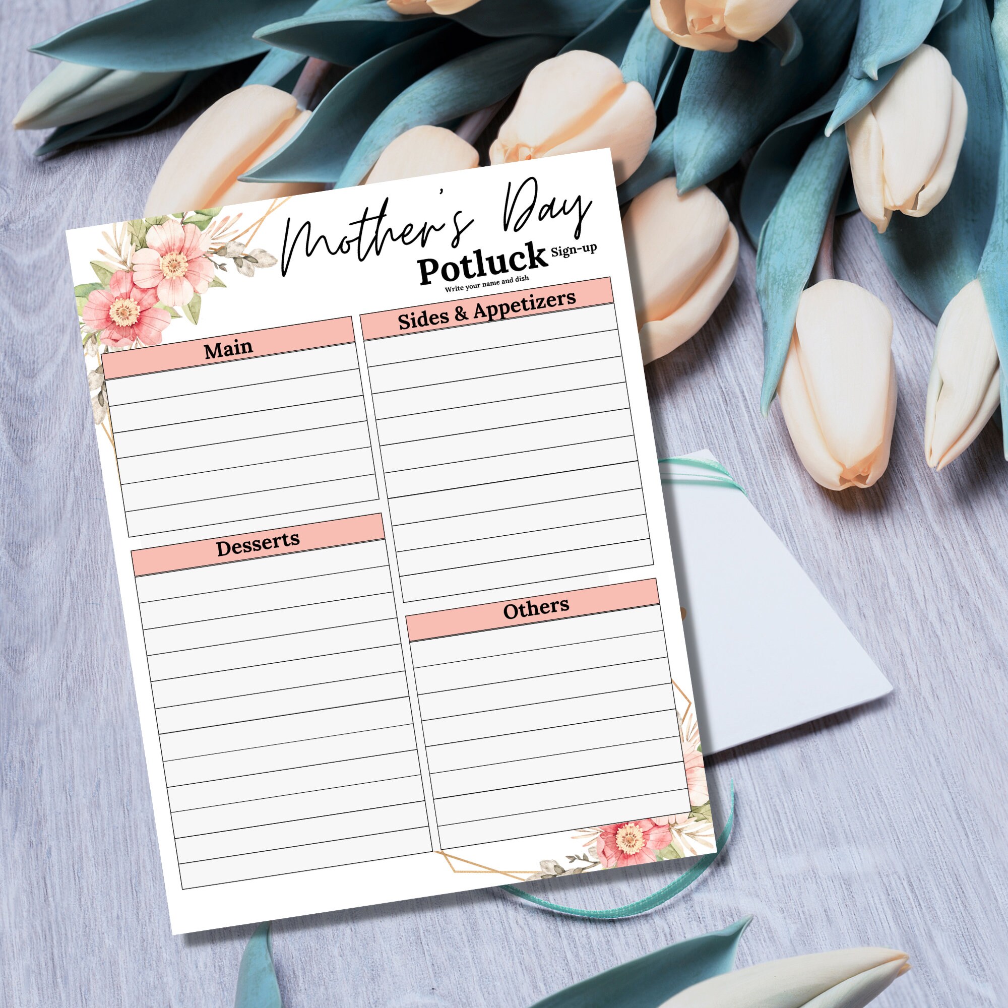Potluck Sign up Sheet | Mother's Day Potluck Sign up Sheet | Mother's ...