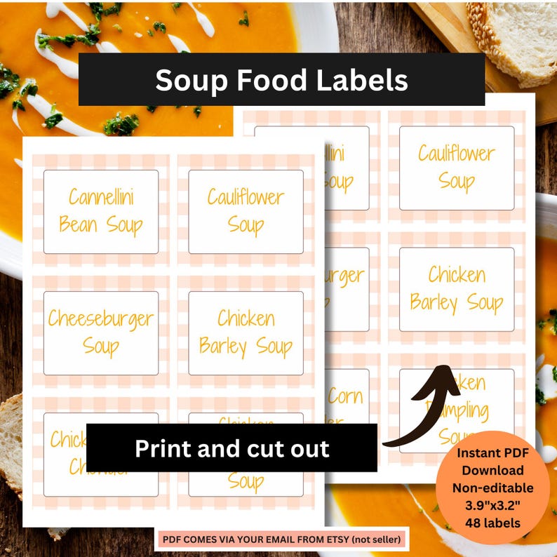 Soup Food Labels With Names Non-editable Printable | Soup Cards | Soup ...