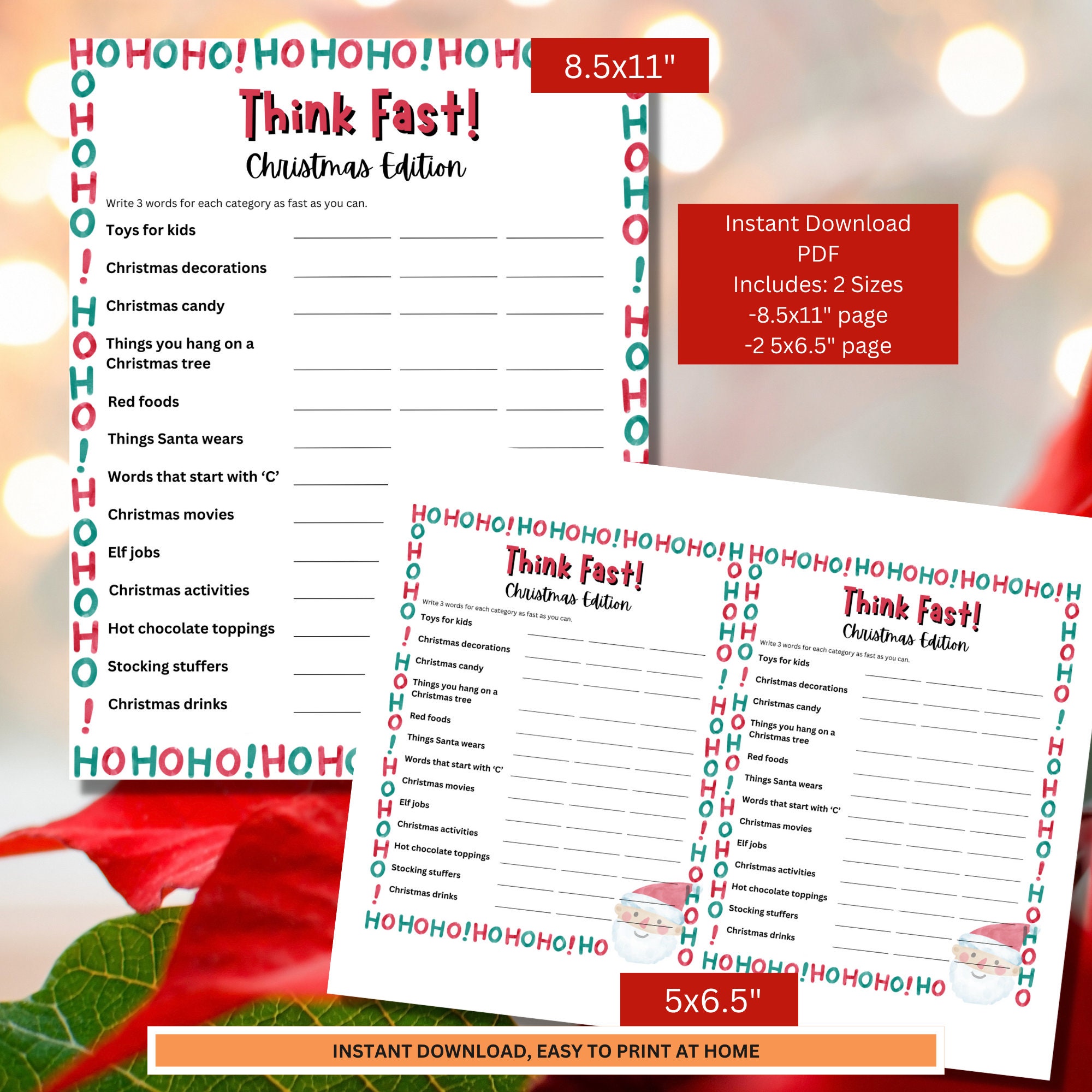Think Fast Christmas Game | Christmas Printable Games | Christmas ...