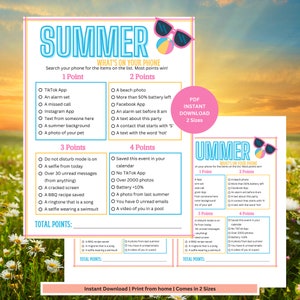 What's on Your Phone Summer Game | Summer Printable Games | Summer ...