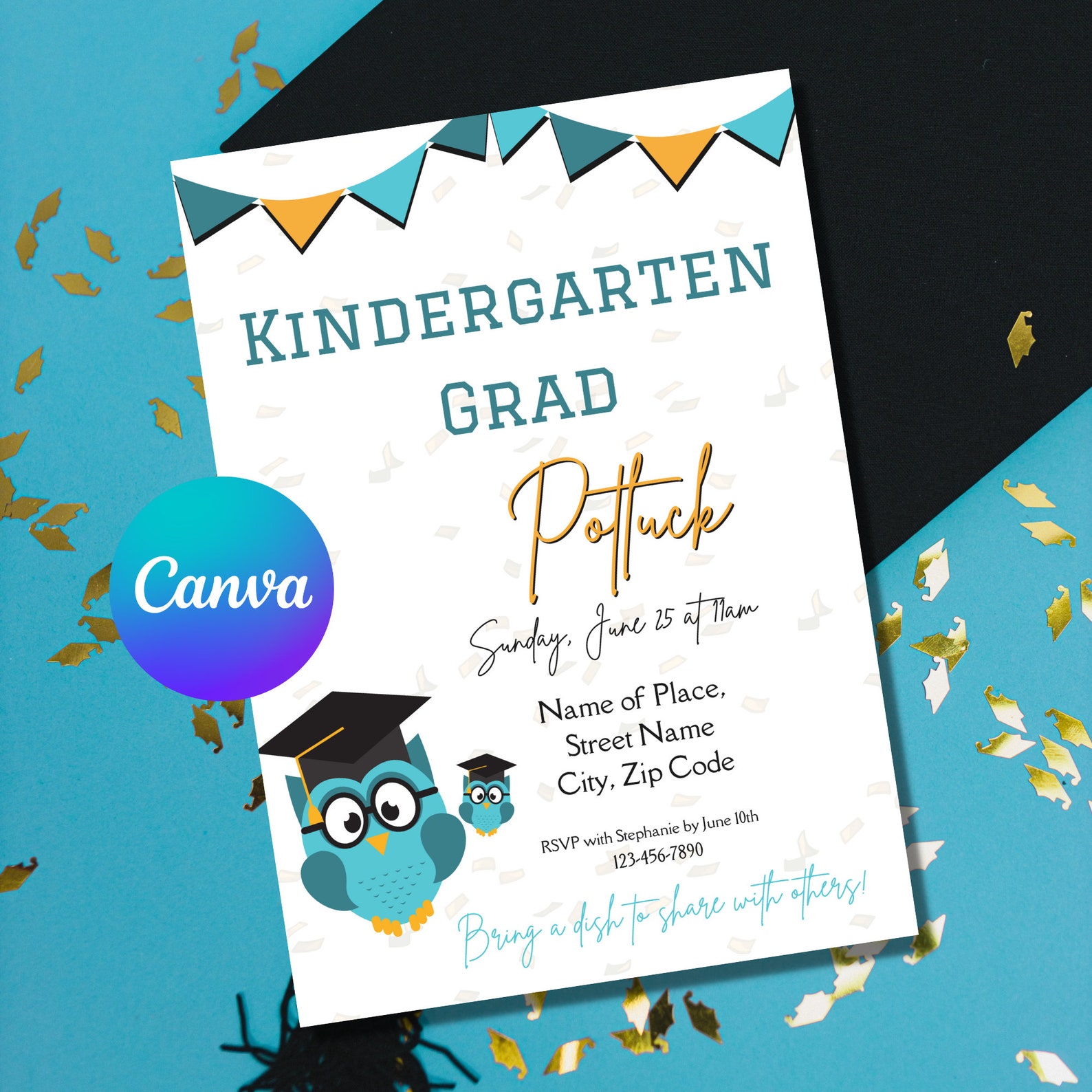 Kindergarten Grad Potluck Invitation Template | Kindergarten Grad Party ...