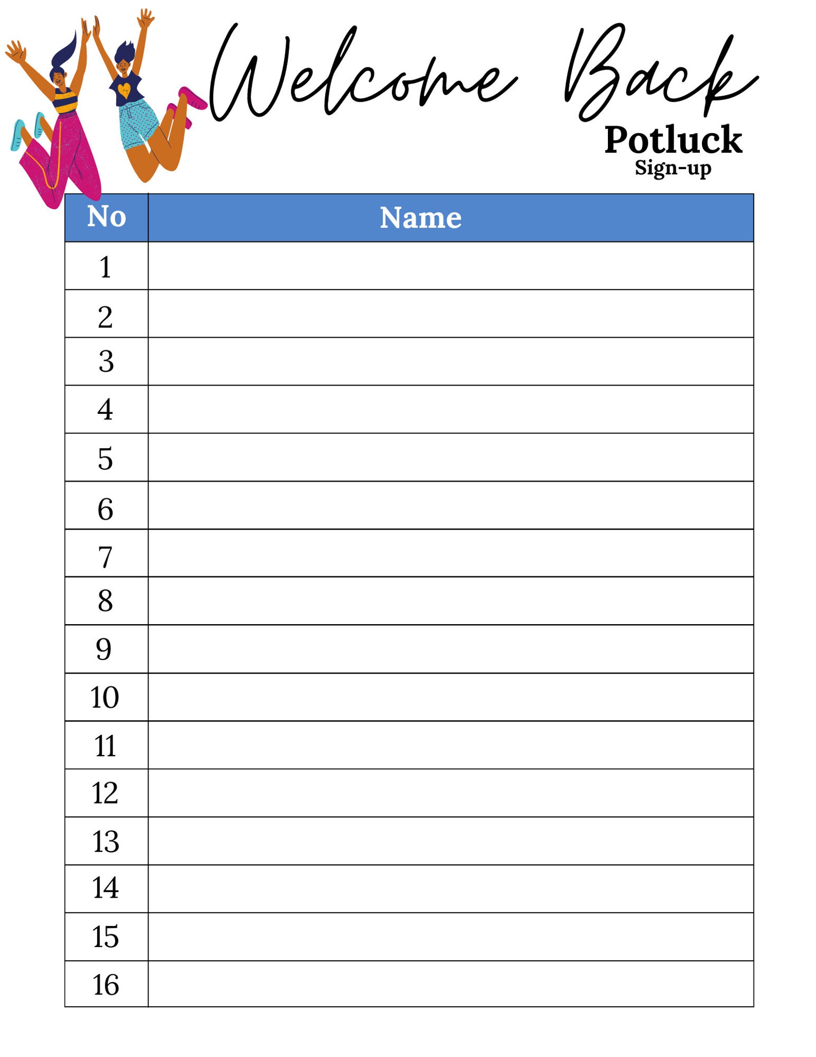 Potluck Sign up Sheet Welcome Back Potluck Sign up Sheet Welcome Back ...