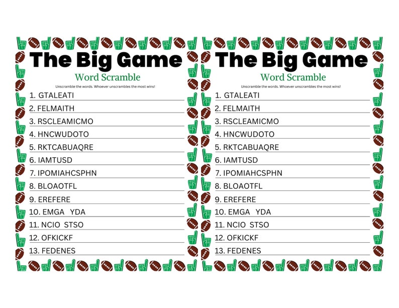 The Big Game Party Games | the Big Game Word Scramble | Big Game Games ...