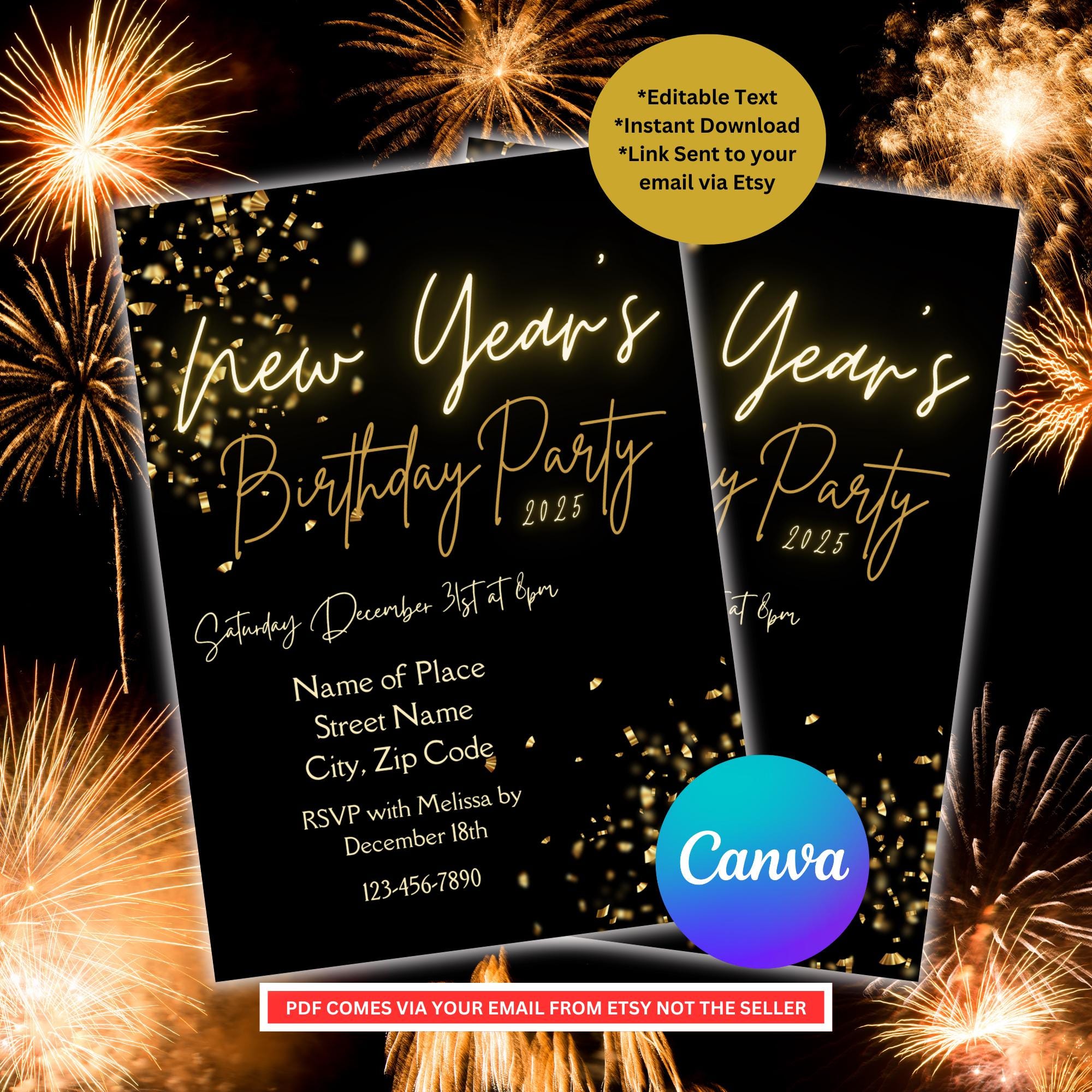 New Years Birthday Invitation Template | New Year Birthday Party Invite ...