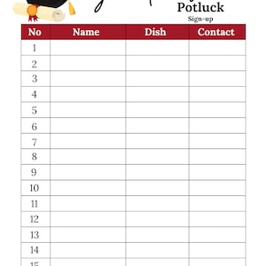 Potluck Sign up Sheet | Graduation Potluck Sign up Sheet | Grad Potluck ...