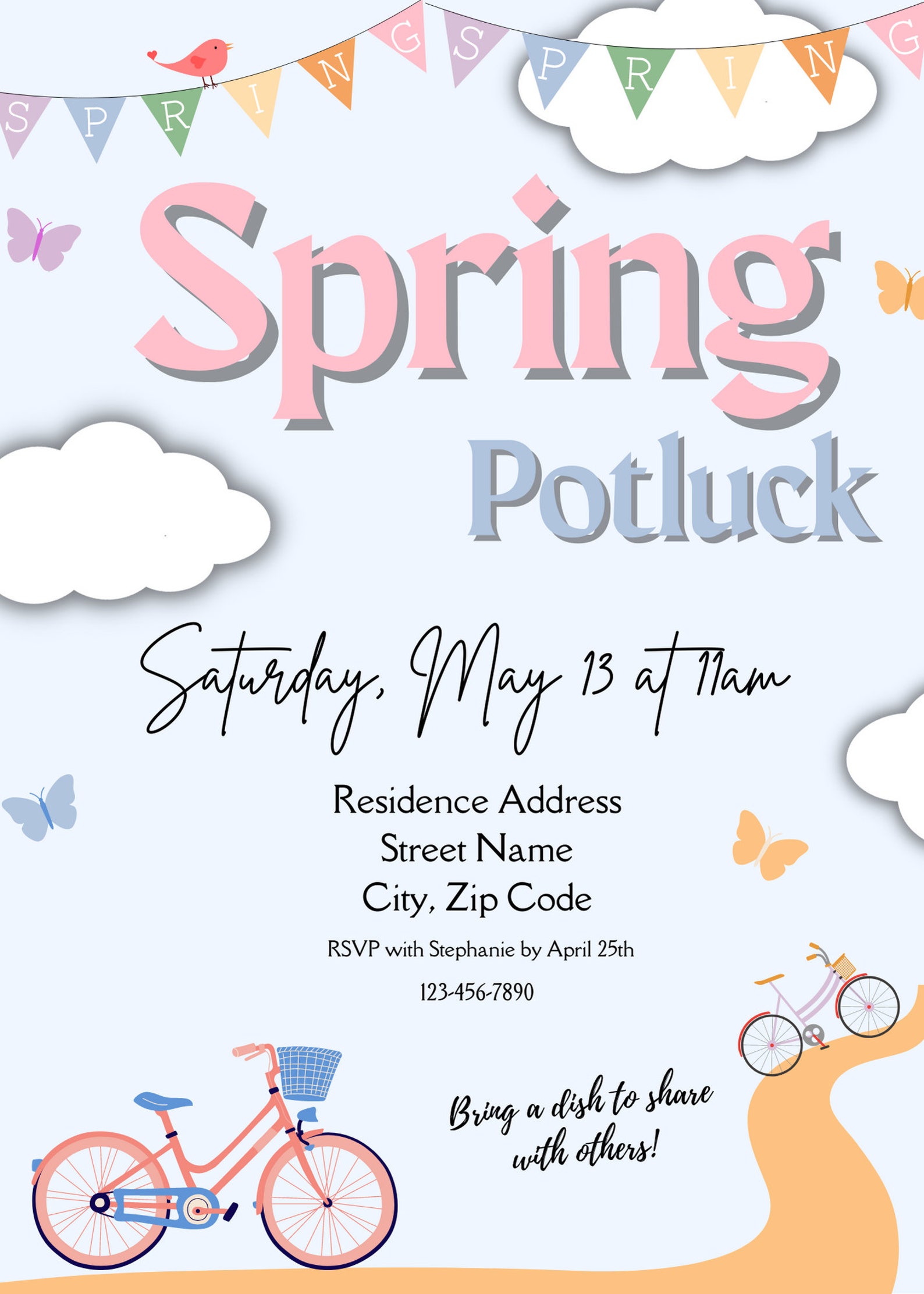 Spring Potluck Invite Template | Editable Potluck Invitation | Potluck ...