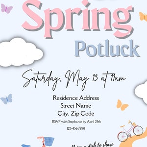 Spring Potluck Invite Template | Editable Potluck Invitation | Potluck ...