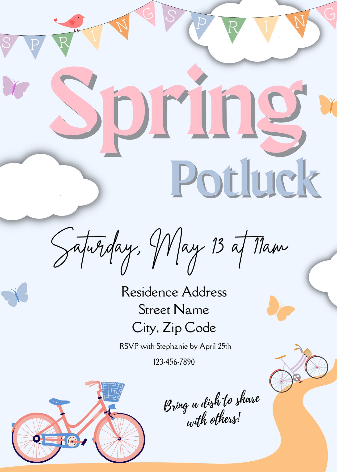 Spring Potluck Invite Template | Editable Potluck Invitation | Potluck ...