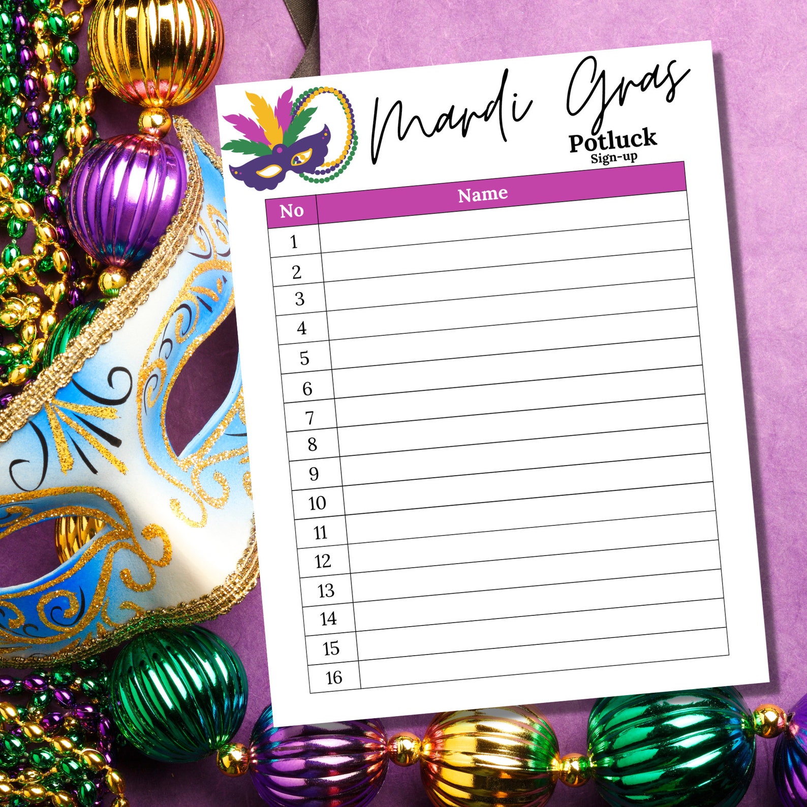 Potluck Sign up Sheet | Mardi Gras Potluck Sign up Sheet | Mardi Gras ...
