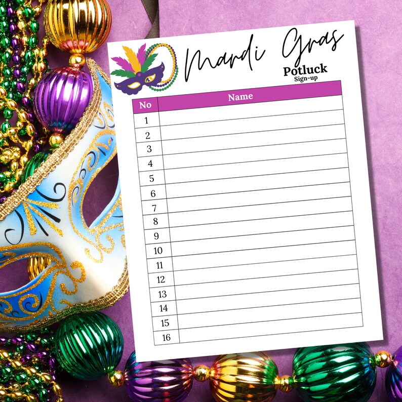 Potluck Sign up Sheet | Mardi Gras Potluck Sign up Sheet | Mardi Gras ...