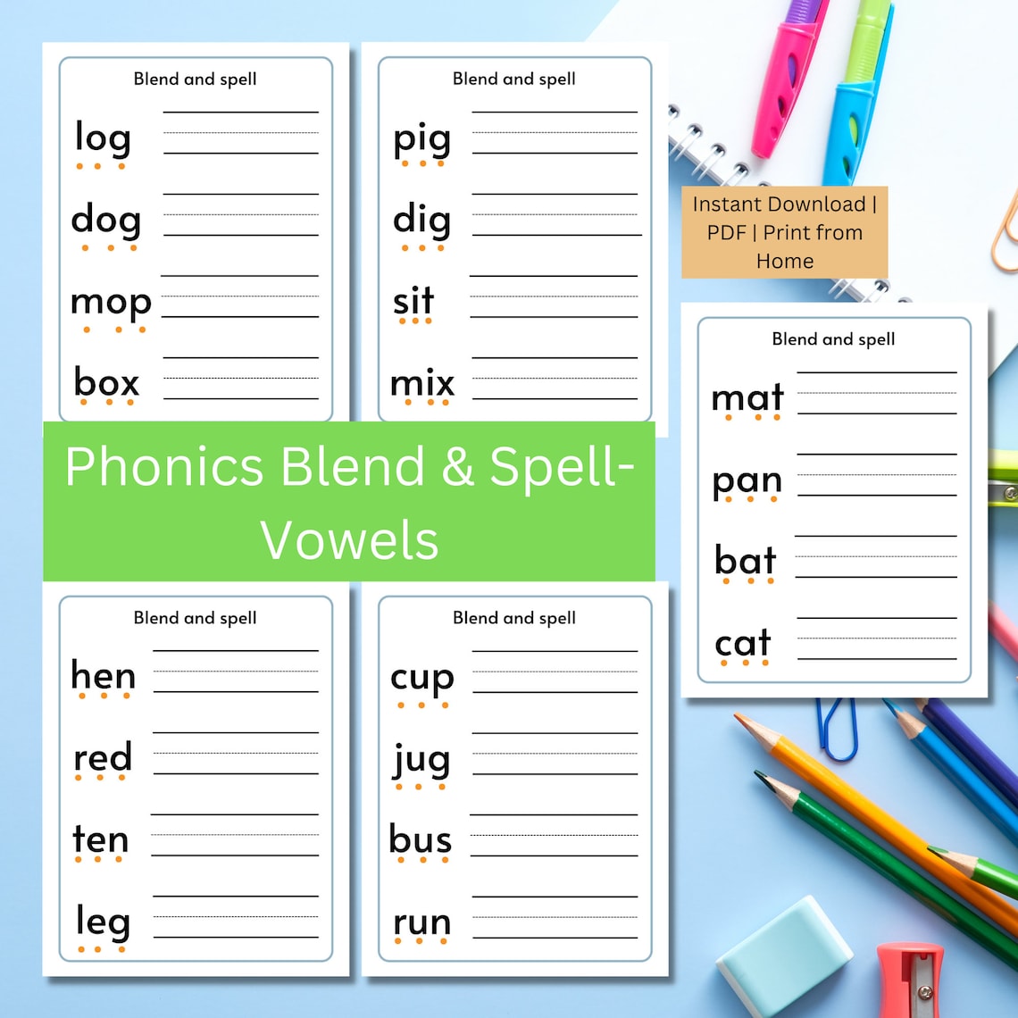 Phonics Worksheets Vowels CVC Words Phonics (Instant Download) - Etsy