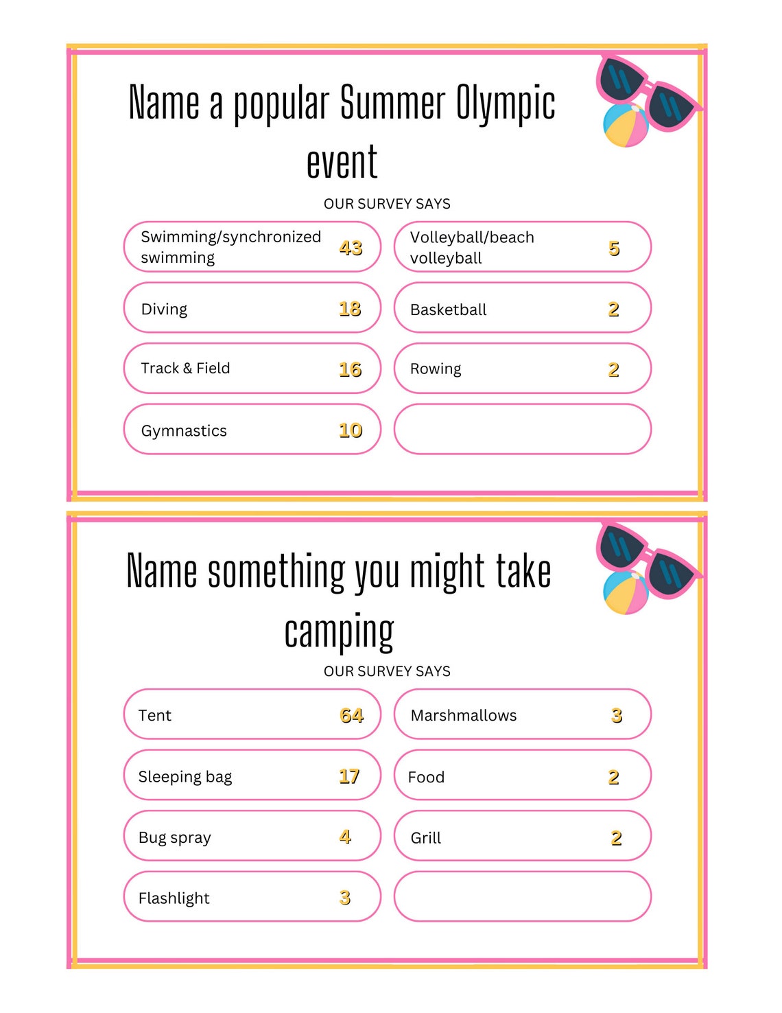 Family Feud Summer Game | Summer Printable Games | Summer Activities ...