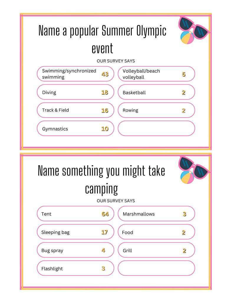 Family Feud Summer Game | Summer Printable Games | Summer Activities ...