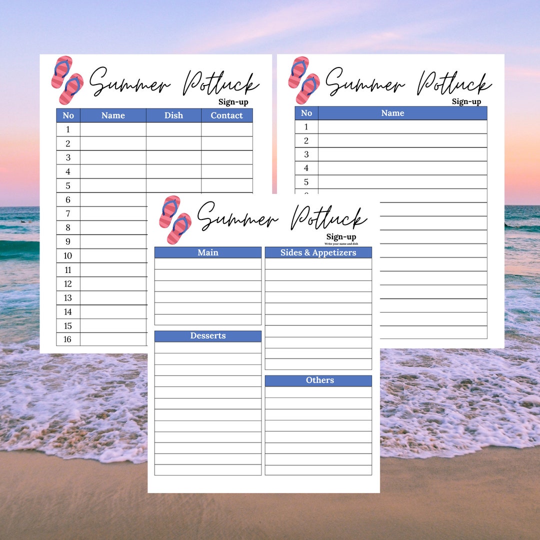 Summer Potluck Sign up Sheet | Summer Potluck Sheet | Summer Potluck ...