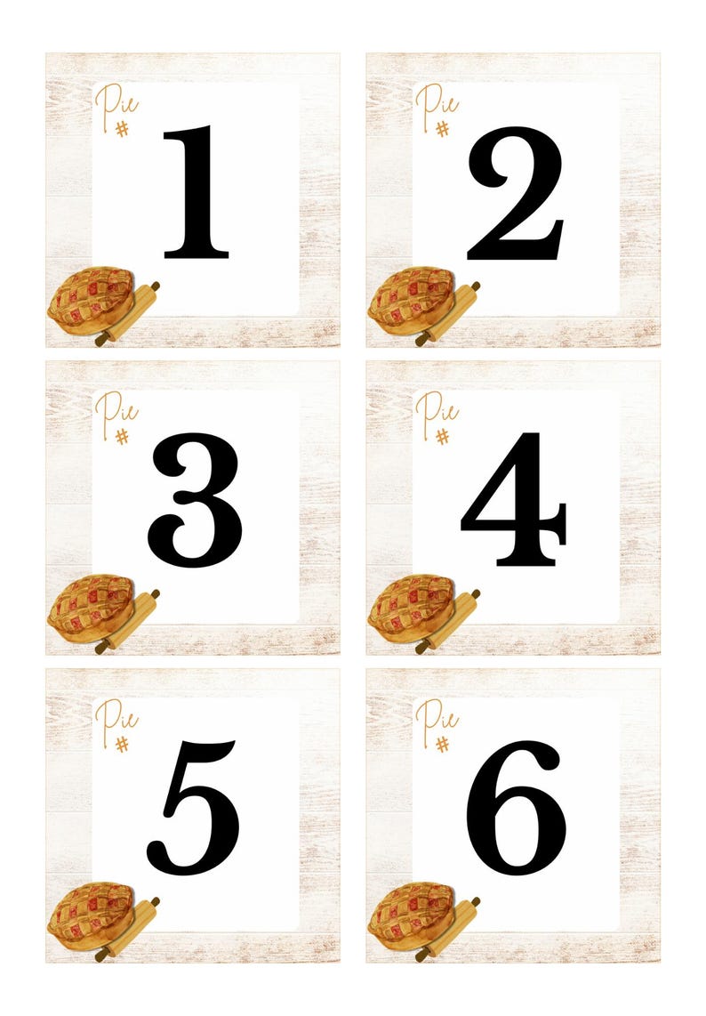 Pie Bake-off Number Cards Printable| Pie Party | Pie Competition |pie ...