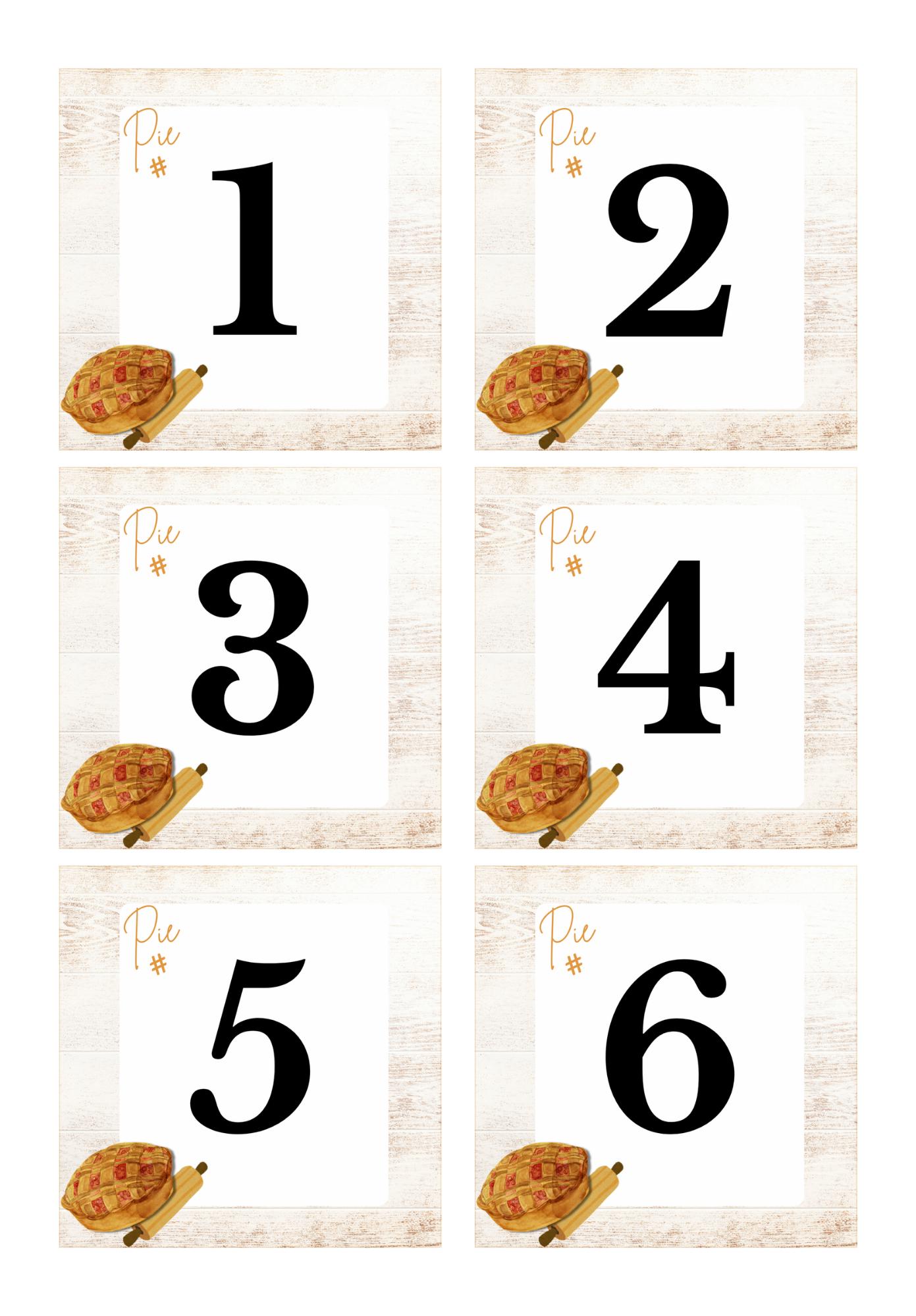Pie Bake-off Number Cards Printable| Pie Party | Pie Competition |pie ...