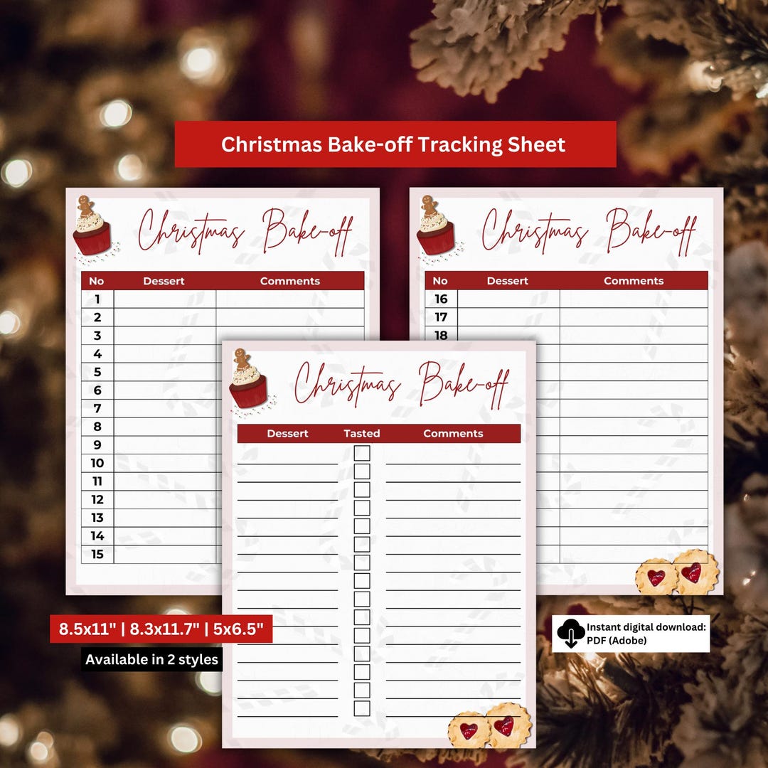 Christmas Bake-off Competition Tracking Sheet | Holiday Baking Contest ...