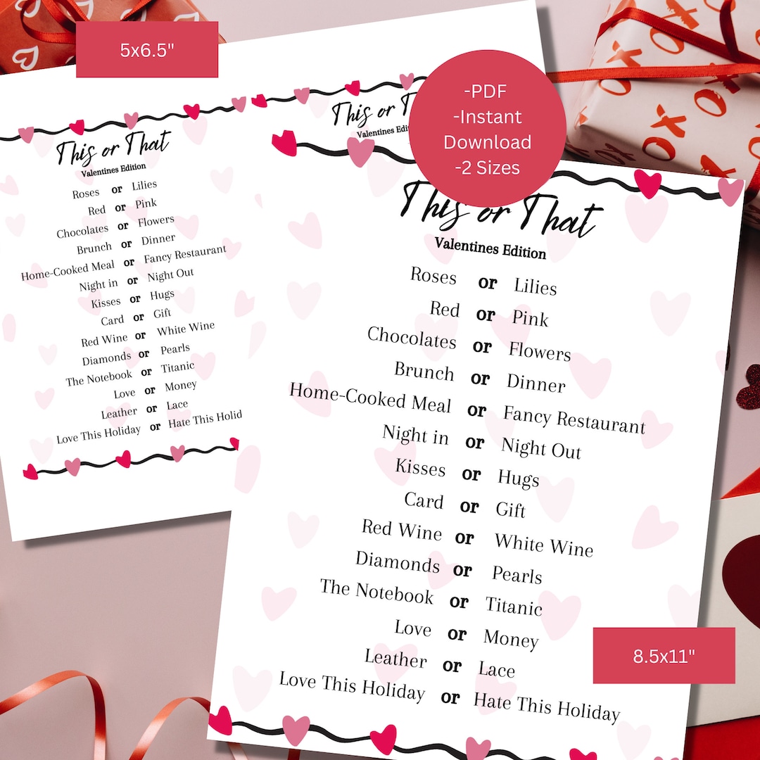 This or That Game Valentines | Valentines This or That Valentine's Game ...