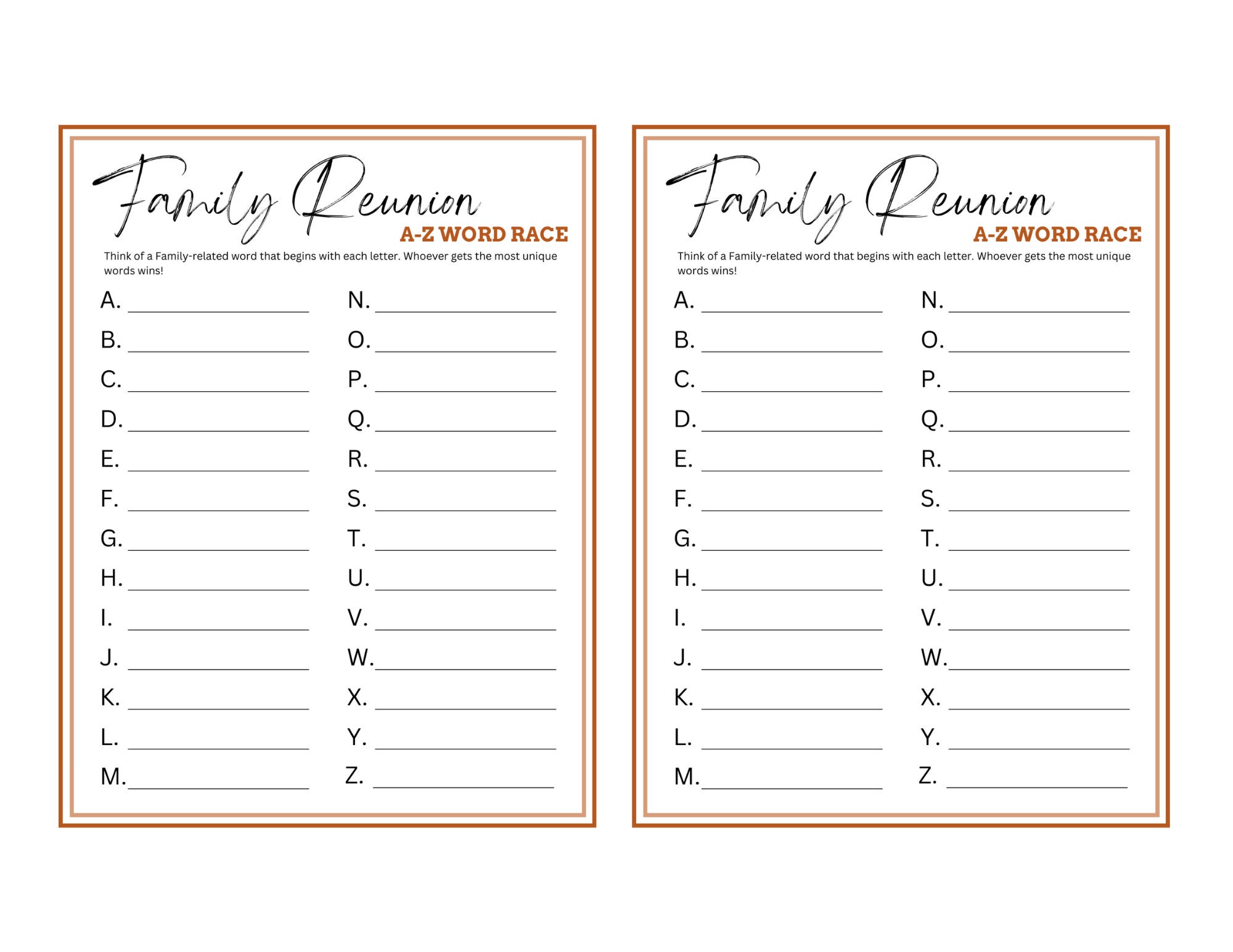 Family Reunion A-Z Word Race Family Reunion Games Games for Family ...