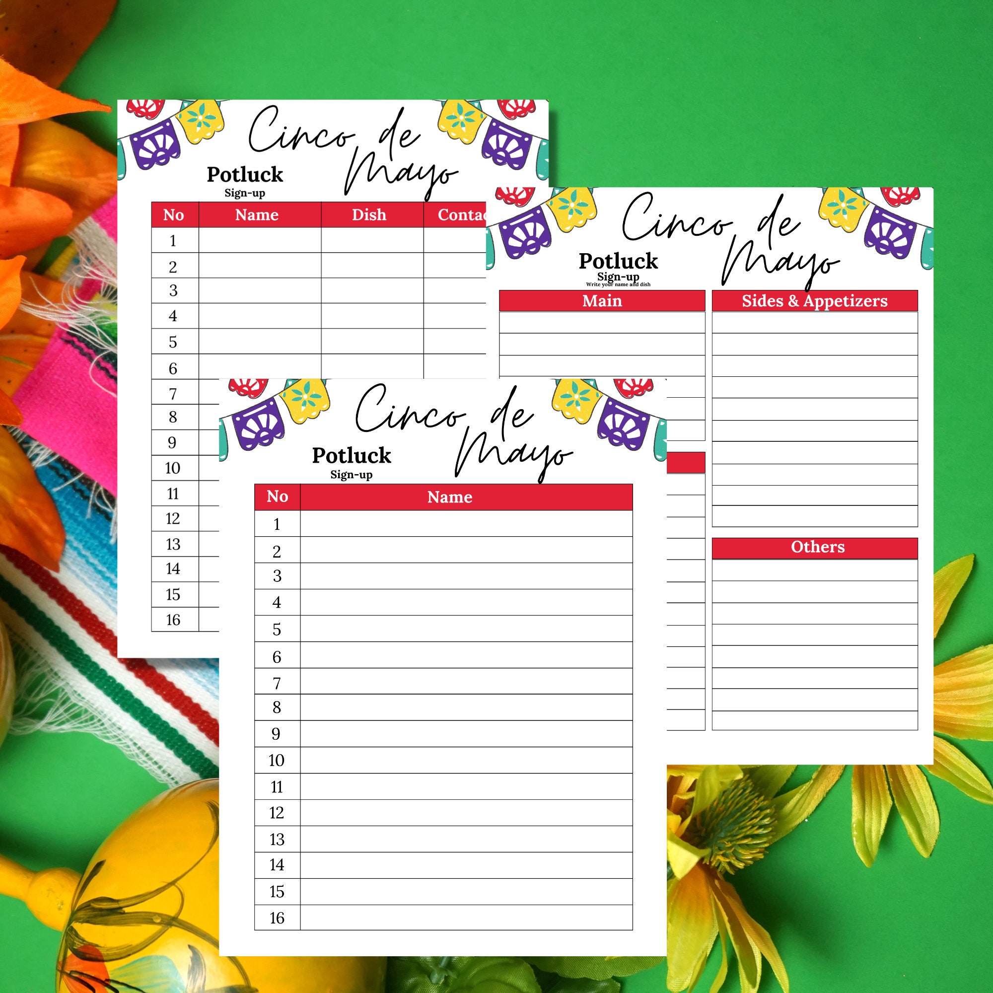Cinco De Mayo Potluck Sign Up Sheet Printable