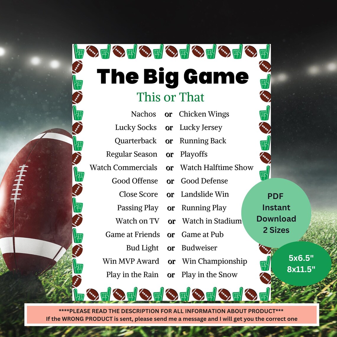 The Big Game Party Games | the Big Game This or That | Big Game Games ...