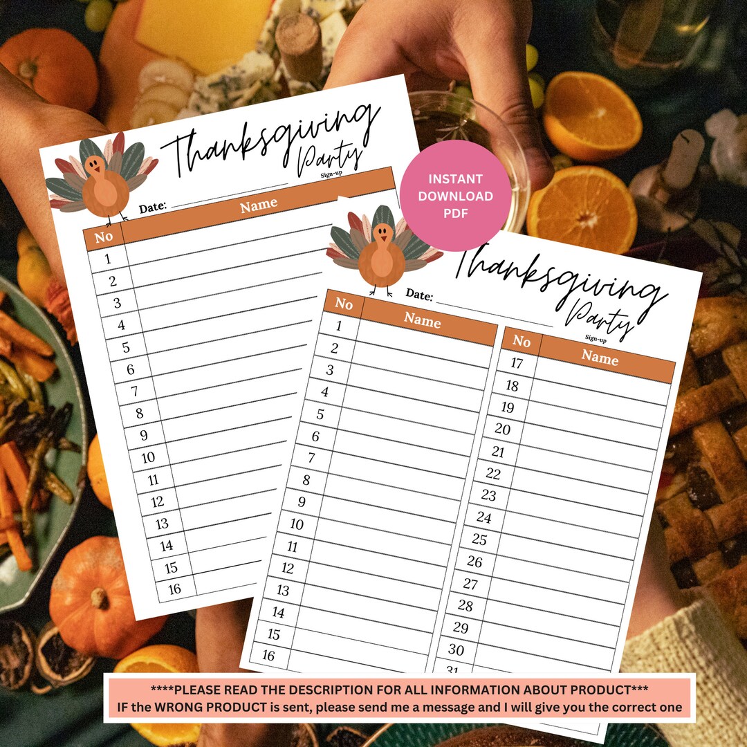Thanksgiving Party Sign up Sheet | Thanksgiving Party Sheet | Printable ...