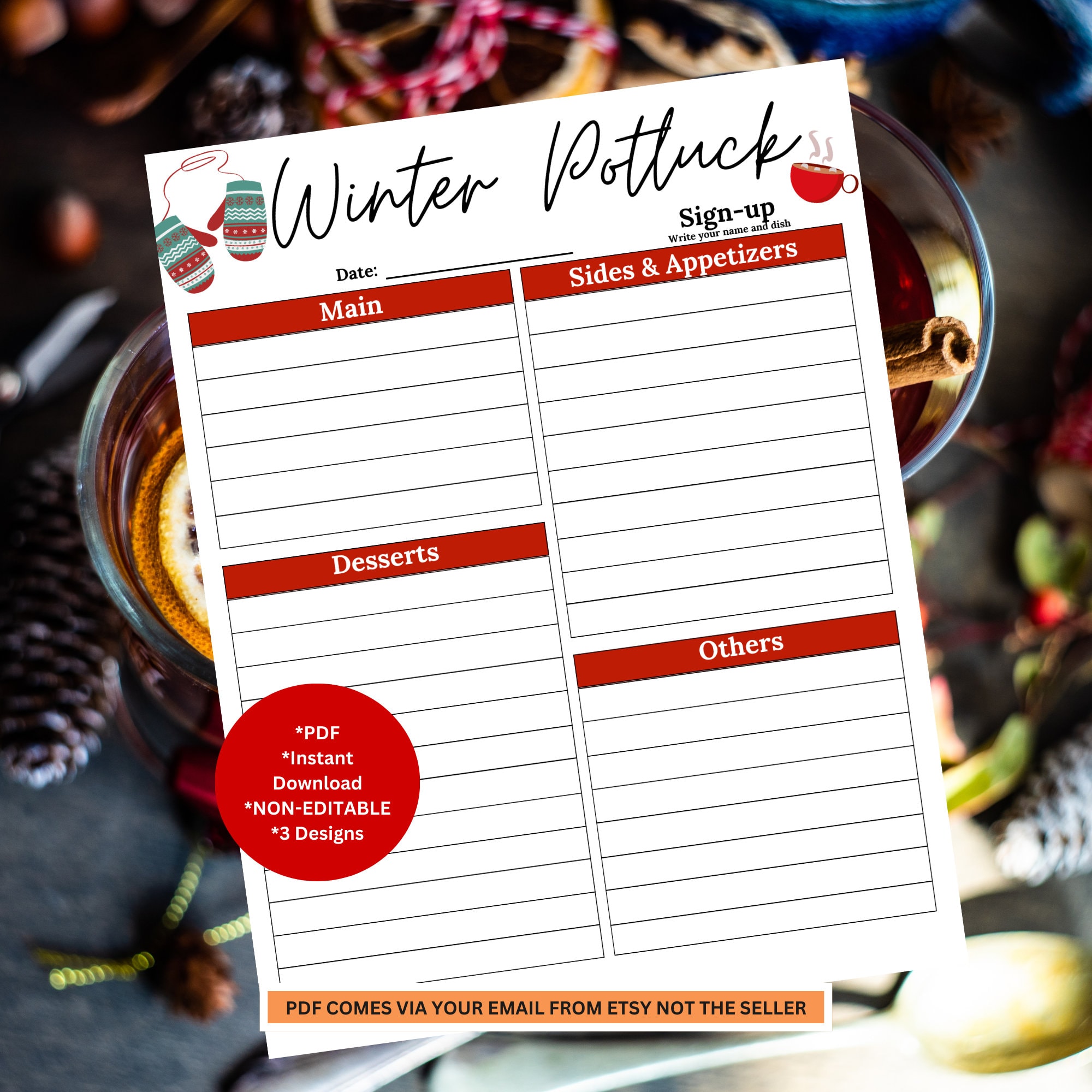 Potluck Sign up Sheet | Winter Potluck Sign up Sheet | Christmas ...