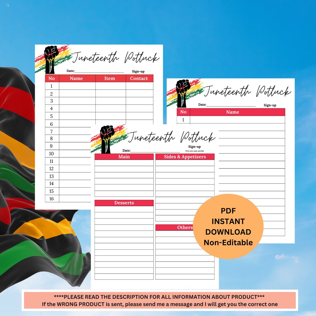 Potluck Sign up Sheet | Juneteenth Day Potluck Sign up Sheet | Potluck ...