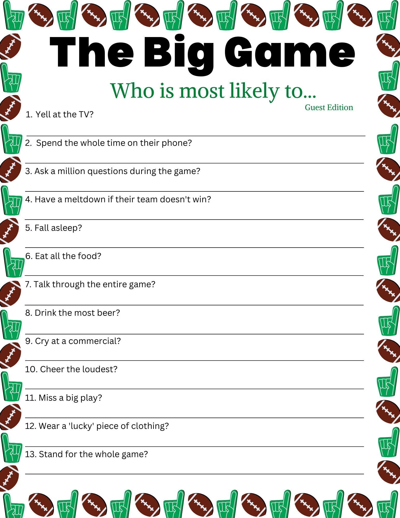 The Big Game Party Games | the Big Game Who is Most Likely to Bingo ...