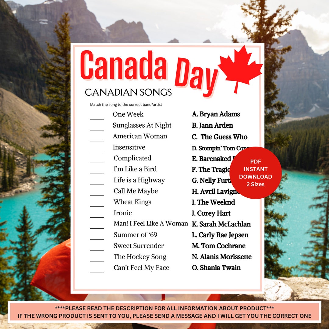 Canadian Songs Canada Day Game | July 1st Printable Games | Canada Day ...