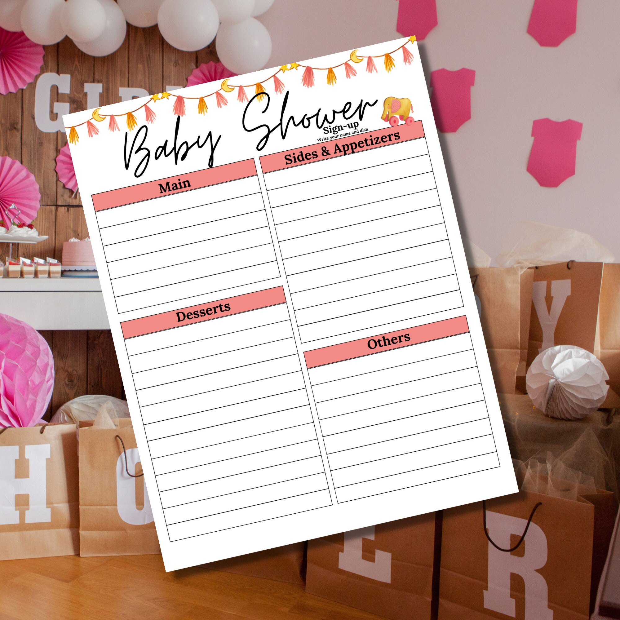 Potluck Sign up Sheet |baby Shower Potluck Sign up Sheet | Girl Baby ...