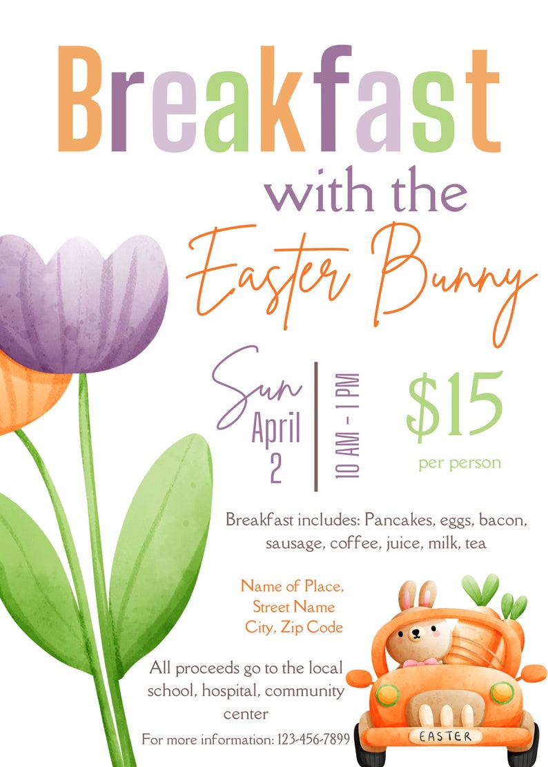 Breakfast With the Easter Bunny Flyer Template | Easter Flyer | Easter ...