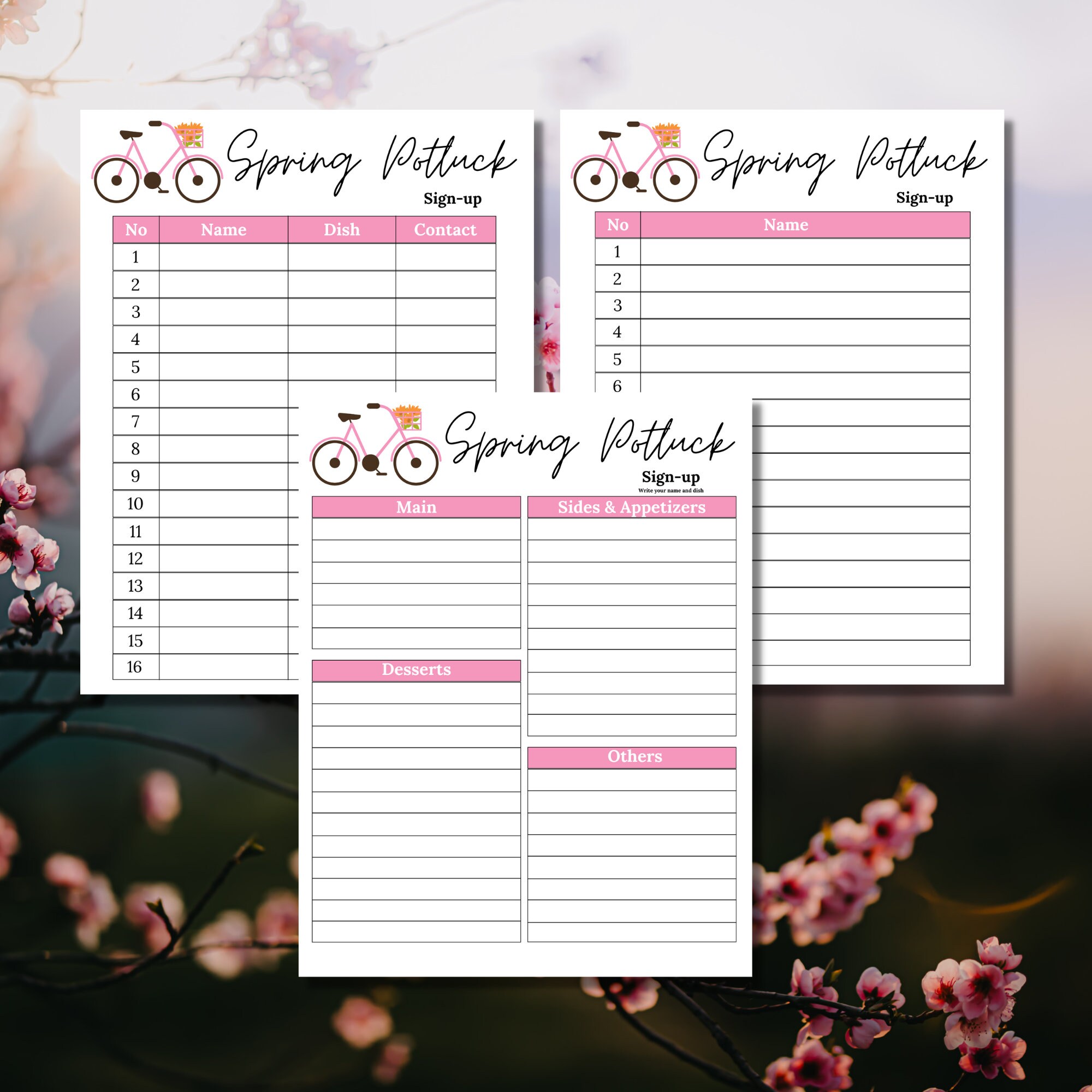 Spring Potluck Sign up Sheet | Spring Potluck Sheet | Spring Potluck ...