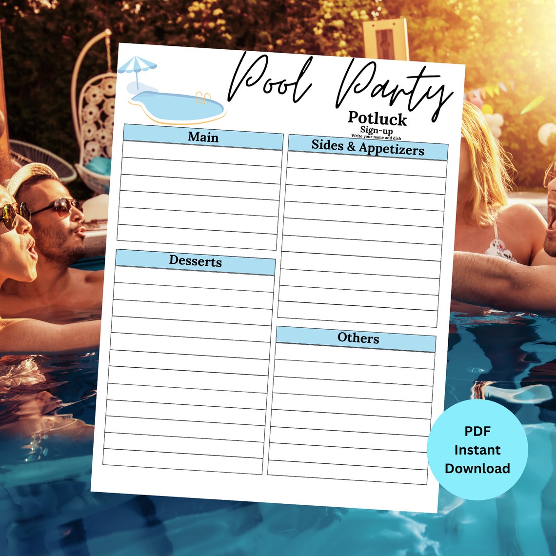 Potluck Sign up Sheet Pool Party Potluck Sign up Sheet - Etsy