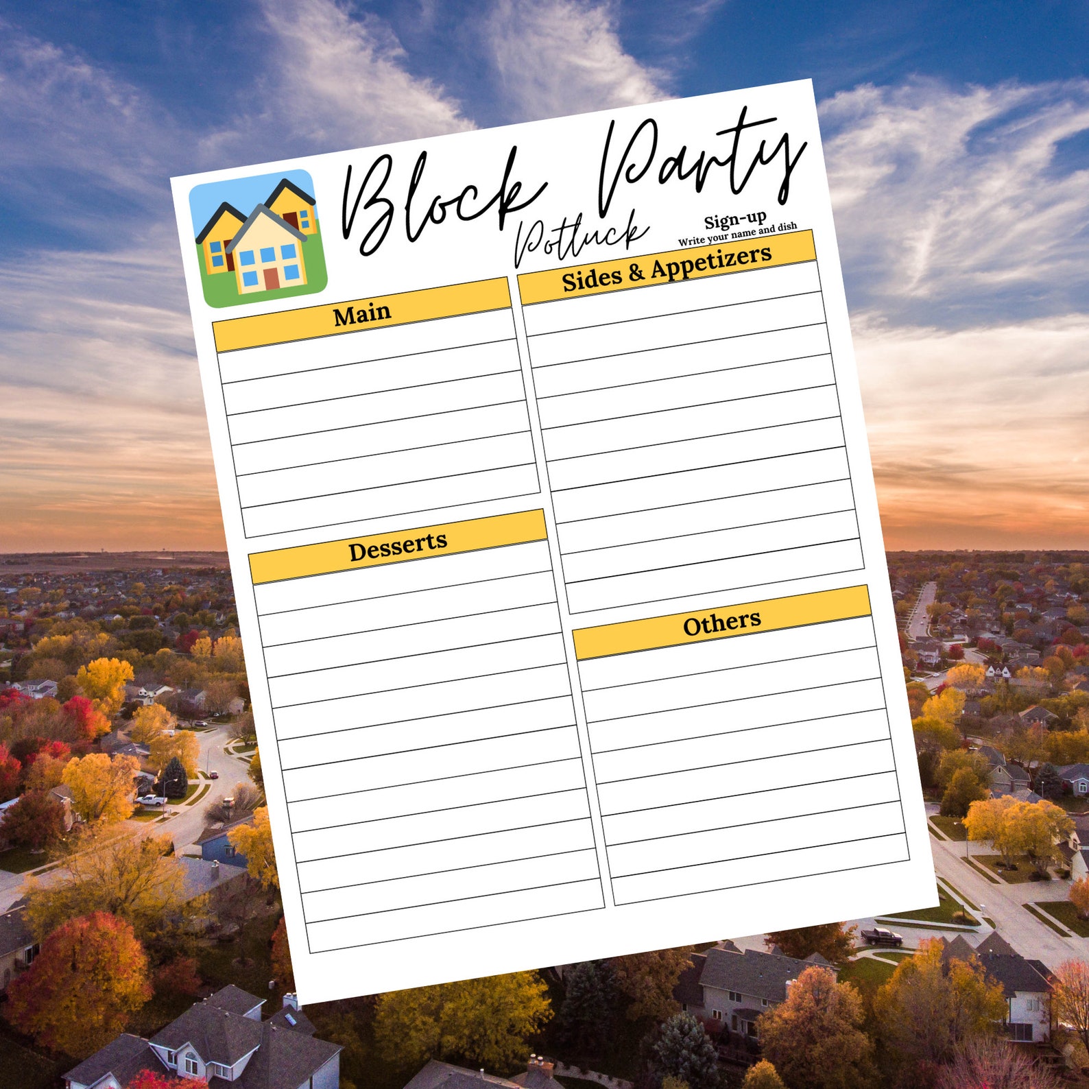 Potluck Sign up Sheet | Block Party Potluck Sign up Sheet ...