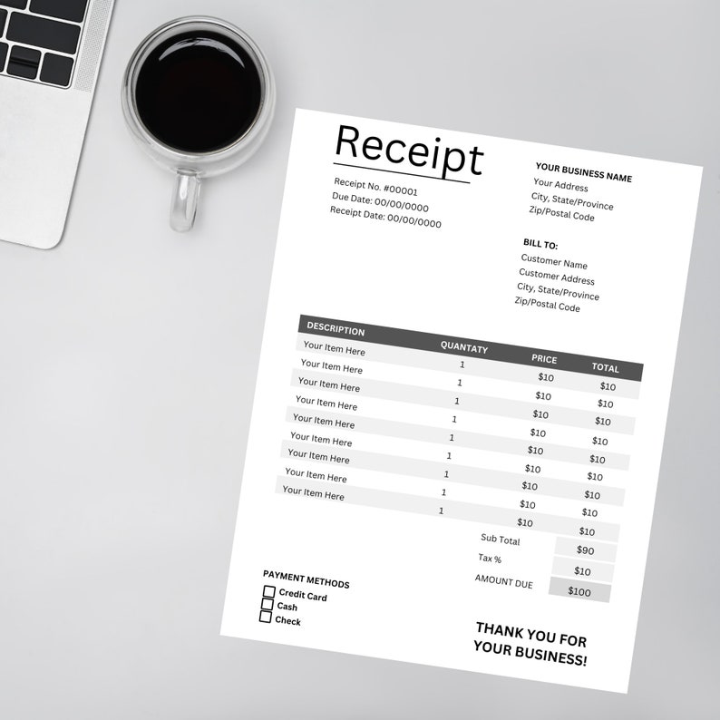 Receipt Template Editable Receipt Template Receipt - Etsy