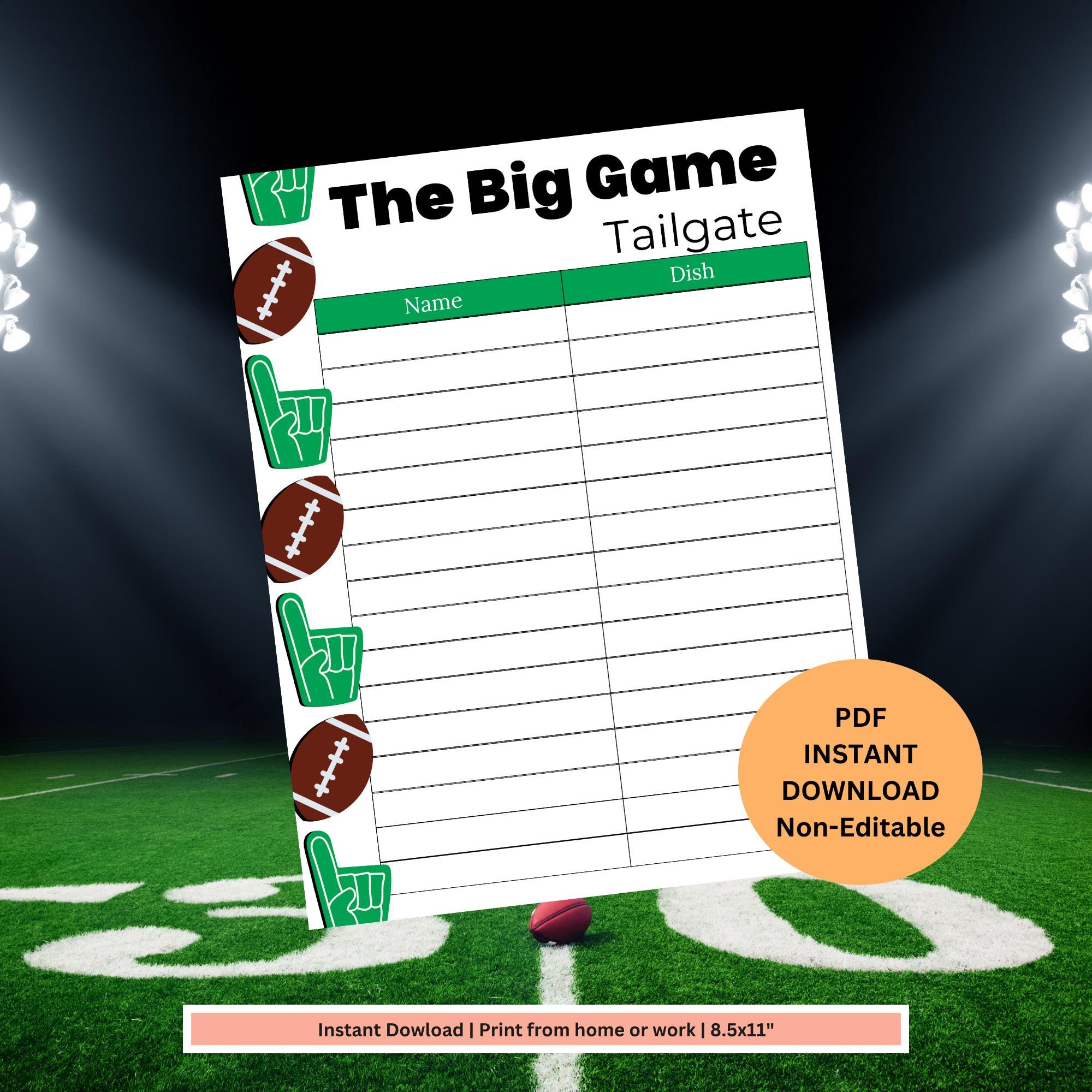 Tailgate Sign up Sheet | the Big Game Tailgate Sign up Sheet | Football ...